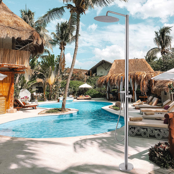 Freestanding Outdoor Shower with Rainfall and Handheld Showerhead