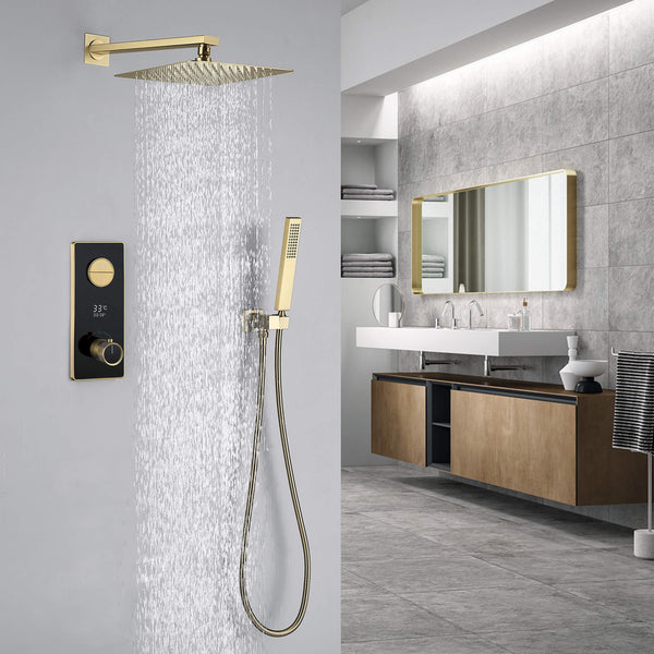 Glass Panel Digital Thermostatic Shower System with High-Pressure Spray